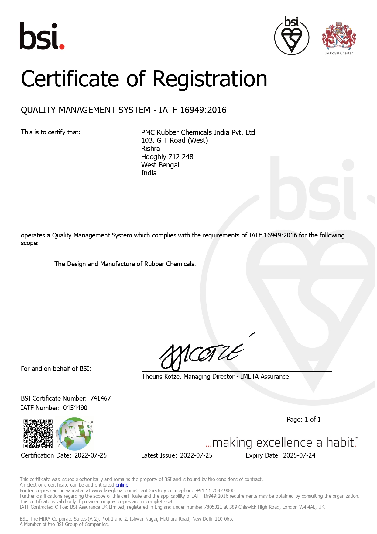 Certifications - RUBBER CHEMICALS