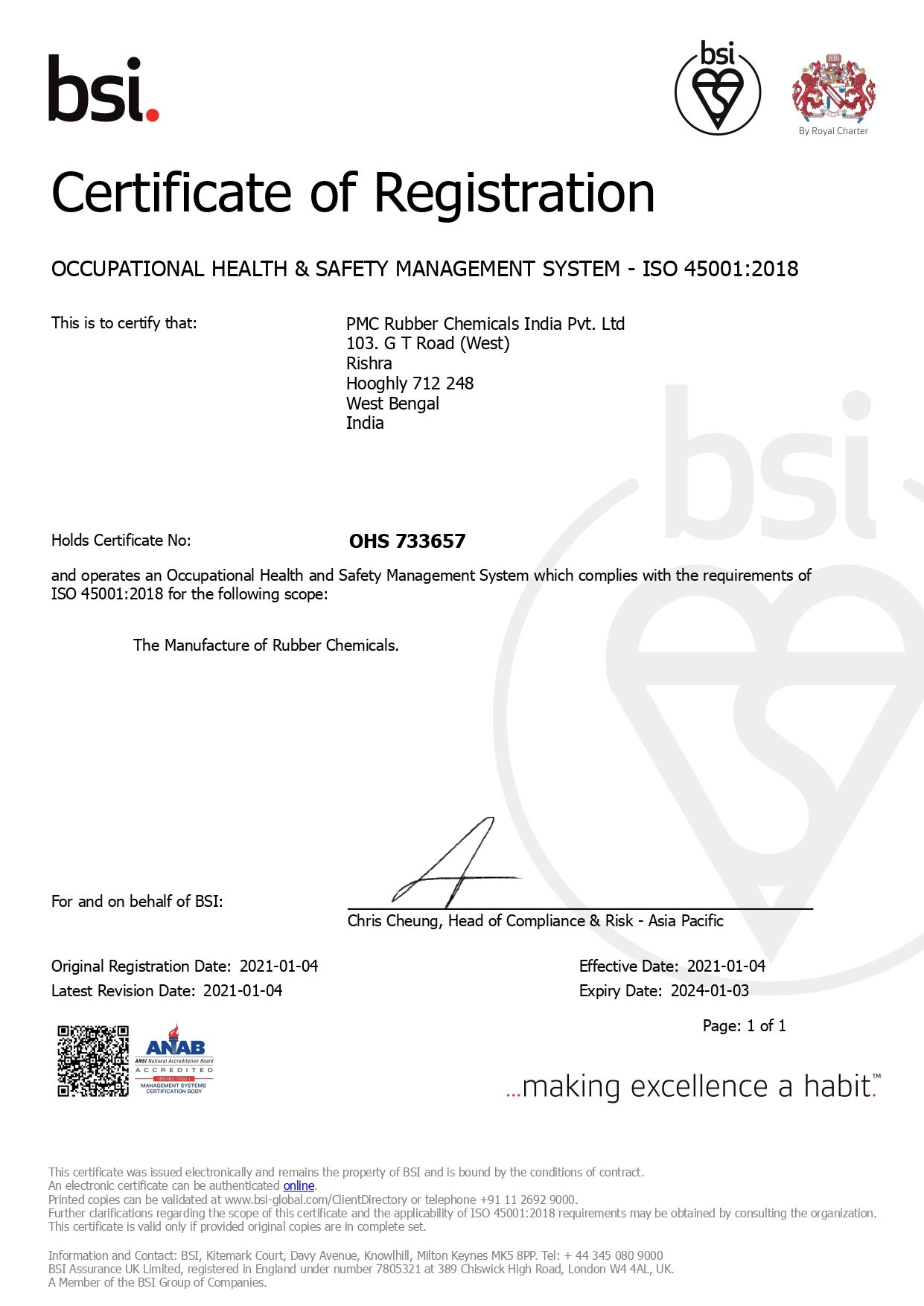 Certifications - RUBBER CHEMICALS